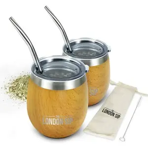 LONDON SIP Yerba Mate Cup Set 8oz - Light Burl Wood