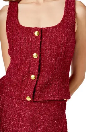 Endless Rose Tweed Button Front Top
