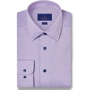 David Donahue Trim Fit Micro Dobby Cotton Dress Shirt - Berry/blue