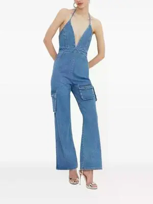 Bardot Halterneck Cargo Jumpsuit - Blue