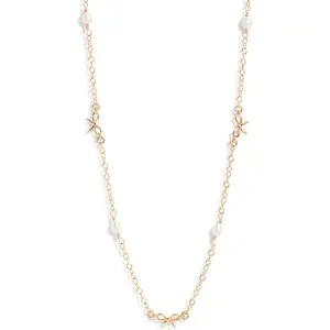 SET & STONES Bow & Freshwater Pearl Station Necklace - Gold