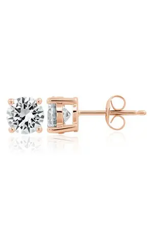 CRISLU Brilliant Cut Cubic Zirconia Stud Earrings - 18kt Rose Gold/clear Stone