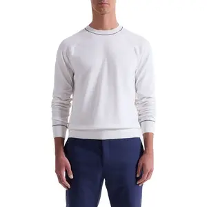 Bugatchi Tipped Cotton-blend Crewneck Sweater - Chalk