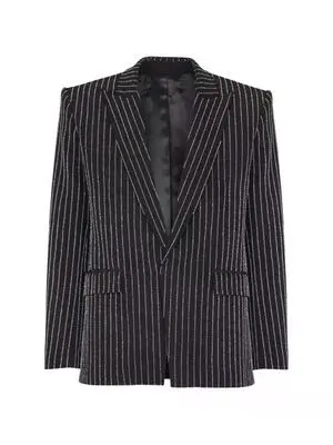 Balmain 1-button Wool Jacket With Crystal Stripes - Black