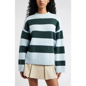 Bp. Cotton Blend Sweater - Blue- Green Suri Stripe