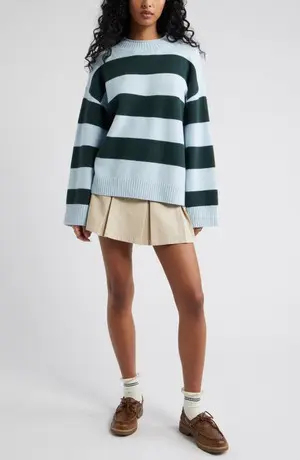 Bp. Cotton Blend Sweater - Blue- Green Suri Stripe