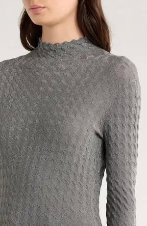 Emporio Armani Metallic Mock Neck Patterned Sweater