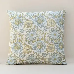 MELA ARTISANS Bloom Blockprint Pillowcover Only - Blue