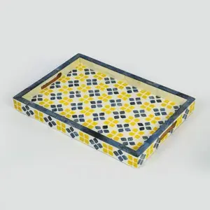 MELA ARTISANS Mosaic Bone Inlay Tray - Marigold