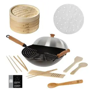 JOYCE CHEN Professional Series Nonstick 14" Wok Bundle - Bamboo/carbon Steel