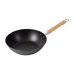 JOYCE CHEN Preseasoned Cast Iron Stir Fry Pan With Maple Handle - Black