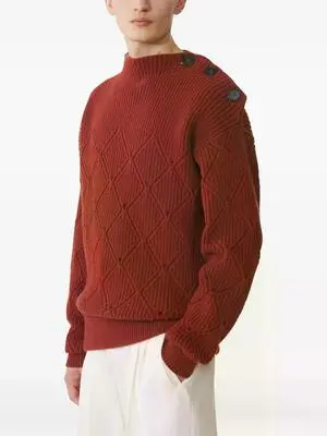 LANVIN Buttoned Shoulder Diamond-pattern Sweater