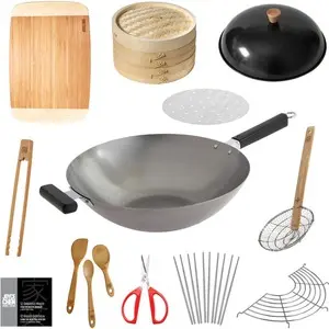 JOYCE CHEN Professional Series Uncoated 14" Wok Bundle - Bamboo/carbon Steel