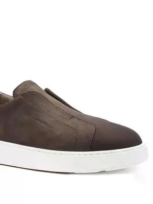 Santoni Slip-on Calfskin Leather Sneakers - Brown