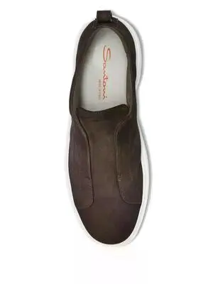 Santoni Slip-on Calfskin Leather Sneakers - Brown