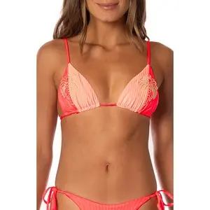 MAAJI Flame Coral Everly Embroidered Rib Bikini Top - Bright Red