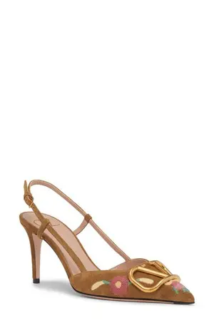 Valentino Garavani Vlogo Embroidered Slingback Pump