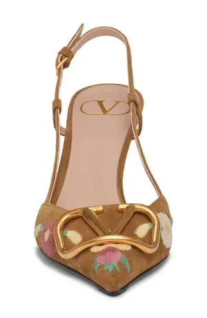 Valentino Garavani Vlogo Embroidered Slingback Pump