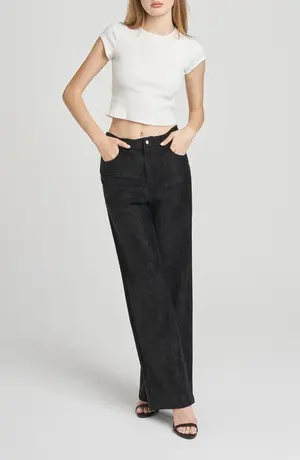 WAYF Faux Suede Straight Leg Pants - Black