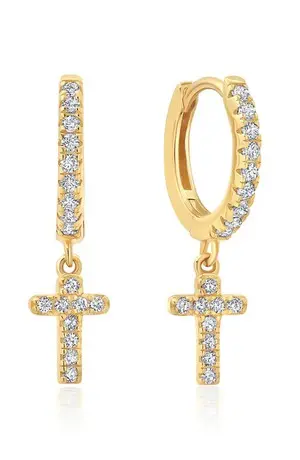 CRISLU Pavé Cross Huggie Hoop Earrings - 18kyg/clear Stone