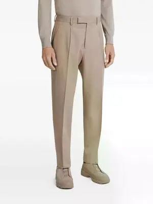 Zegna Pleated Straight Leg Trousers - Neutrals