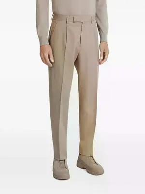 Zegna Pleated Straight Leg Trousers - Neutrals
