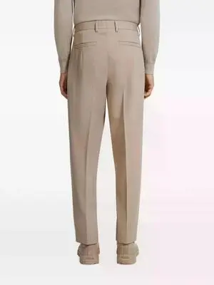 Zegna Pleated Straight Leg Trousers - Neutrals