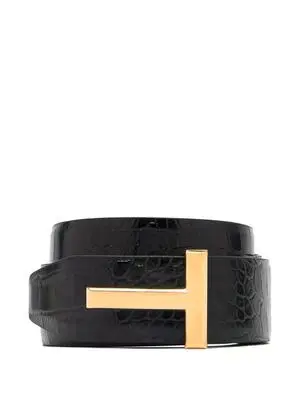 TOM FORD Crocodile-embossed T-buckle Belt - Black