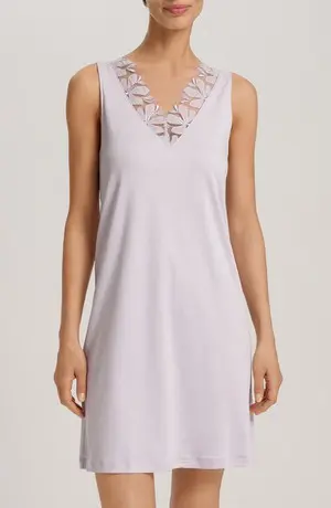 Hanro Kalea Floral Tulle Trim Cotton Chemise - Pink Lavender
