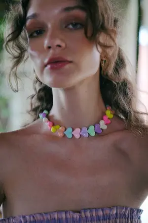 Pink Haley Candy Heart Choker Necklace