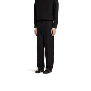 Gucci Wool Blend Twill Pant With Logo - Black