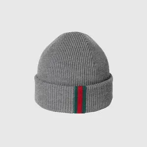 Gucci Wool Beanie With Web Detail - Grey