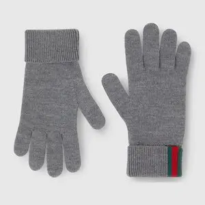 Gucci Wool Gloves With Web - Grey