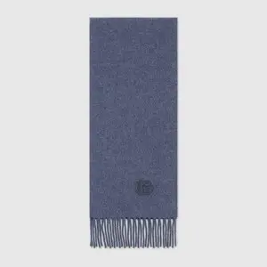 Gucci Cashmere Scarf With Patch Cashmere - Blue