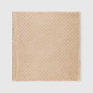 Gucci Printed Gg Cotton Wool Lamé Shawl - Beige