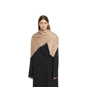 Gucci Printed Gg Cotton Wool Lamé Shawl - Beige