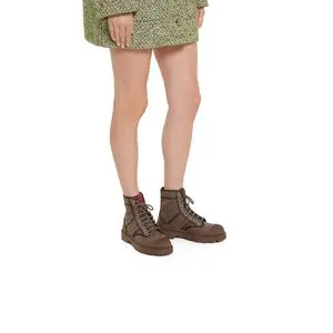 Gucci Boot With Web And Gg Canvas - Brown