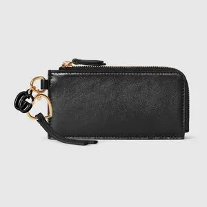 Gucci Card Case With Double G Charm Leather - Black