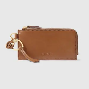 Gucci Card Case With Double G Charm Leather - Brown