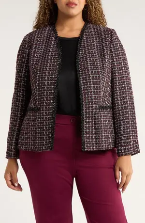 KASPER Collarless Tweed Jacket