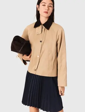 Maje Cotton Utility Jacket With Removable Collar - Camel