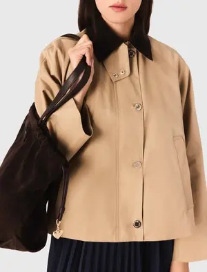Maje Cotton Utility Jacket With Removable Collar - Camel