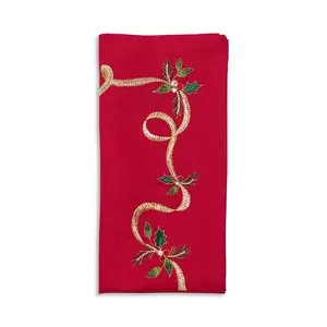 KIM SEYBERT Xmas Ribbon Linen Napkin, 21 X 21 - Red/green/gold