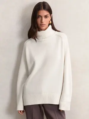 REISS Wool-cashmere Roll-neck Jumper - Cream