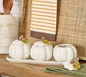 VALERIE PARR HILL Set Of 3 Ceramic Pumpkin Crocks With Plate -valerie - One-color