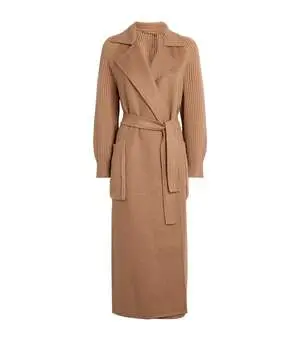 Max Mara Camelwool Knitted-sleeve Wrap Coat