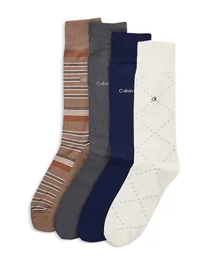 Calvin Klein Logo Dress Crew Socks Pack Of 4 - Tan Multi