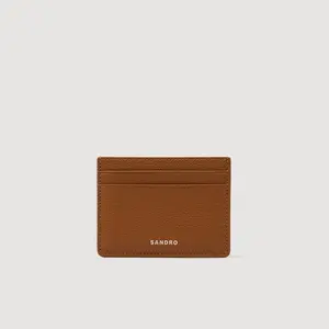 Sandro Grained Leather Cardholder - Cognac