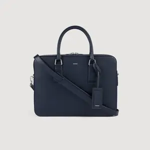 Sandro Large Grained Leather Briefcase - Navy Blue