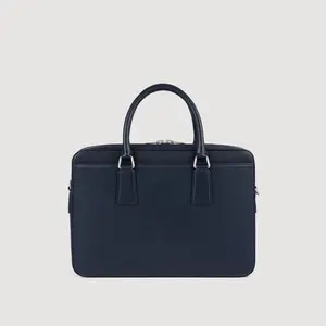 Sandro Grained Leather Briefcase - Navy Blue